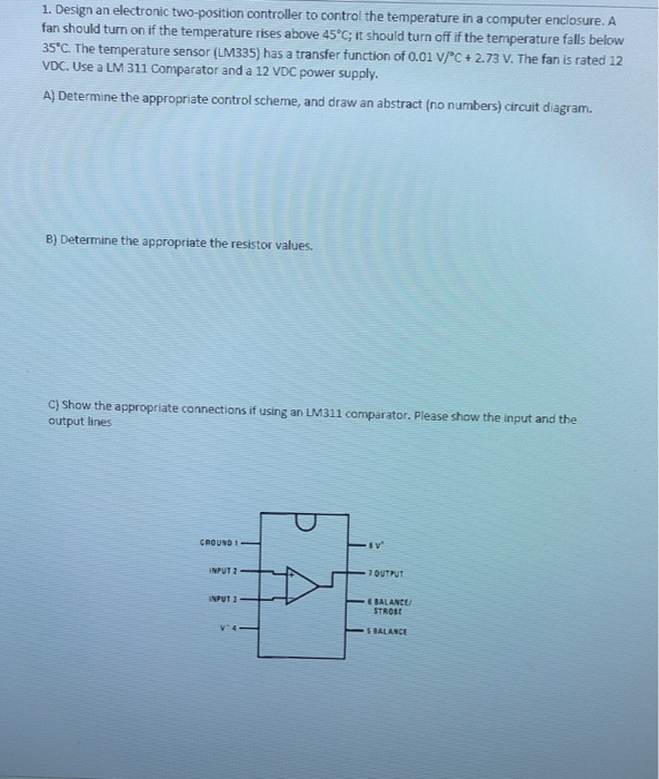 1. Design an electronic two-position controller to | Chegg.com