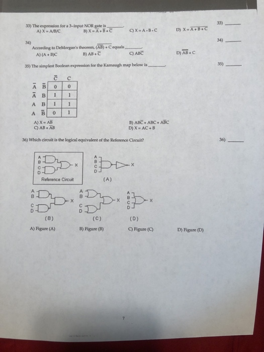 Solved 33) The expression for a 3-input NOR gate is A) | Chegg.com