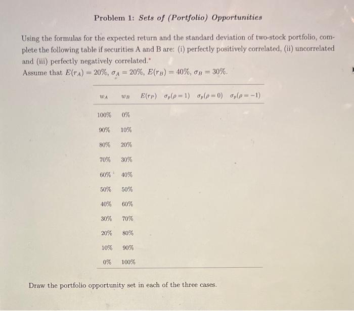 Solved Using the formulas for the expected return and the | Chegg.com