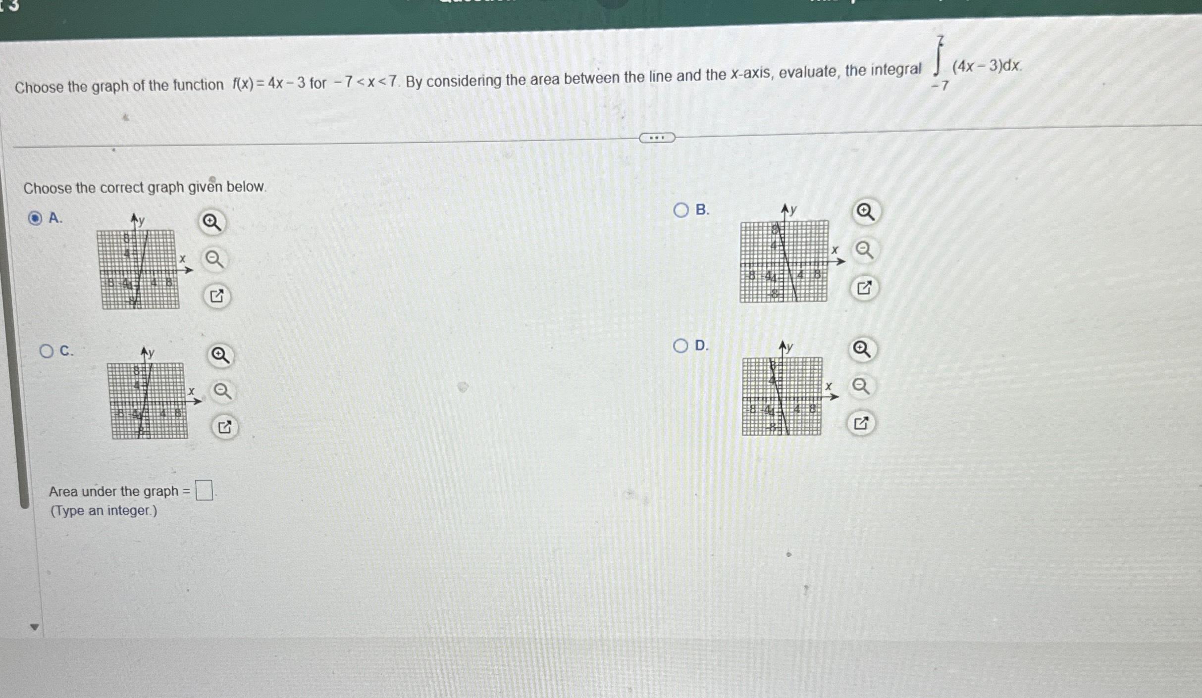 Solved Choose the graph of the function f(x)=4x-3 for | Chegg.com