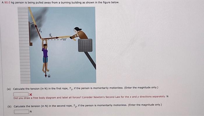 Solved A 80.0 kg person is being pulled away from a burning | Chegg.com