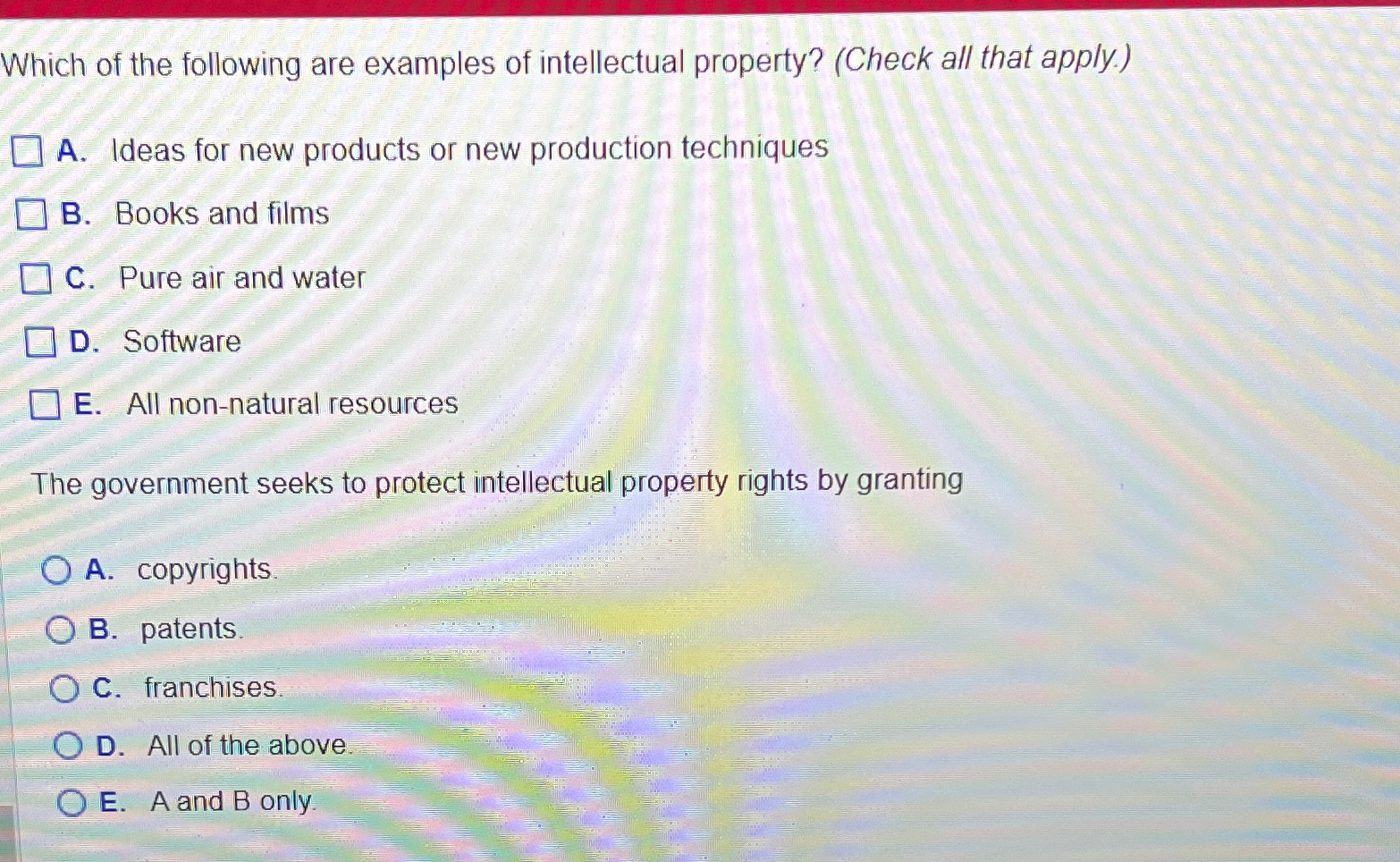 Solved Which of the following are examples of intellectual | Chegg.com