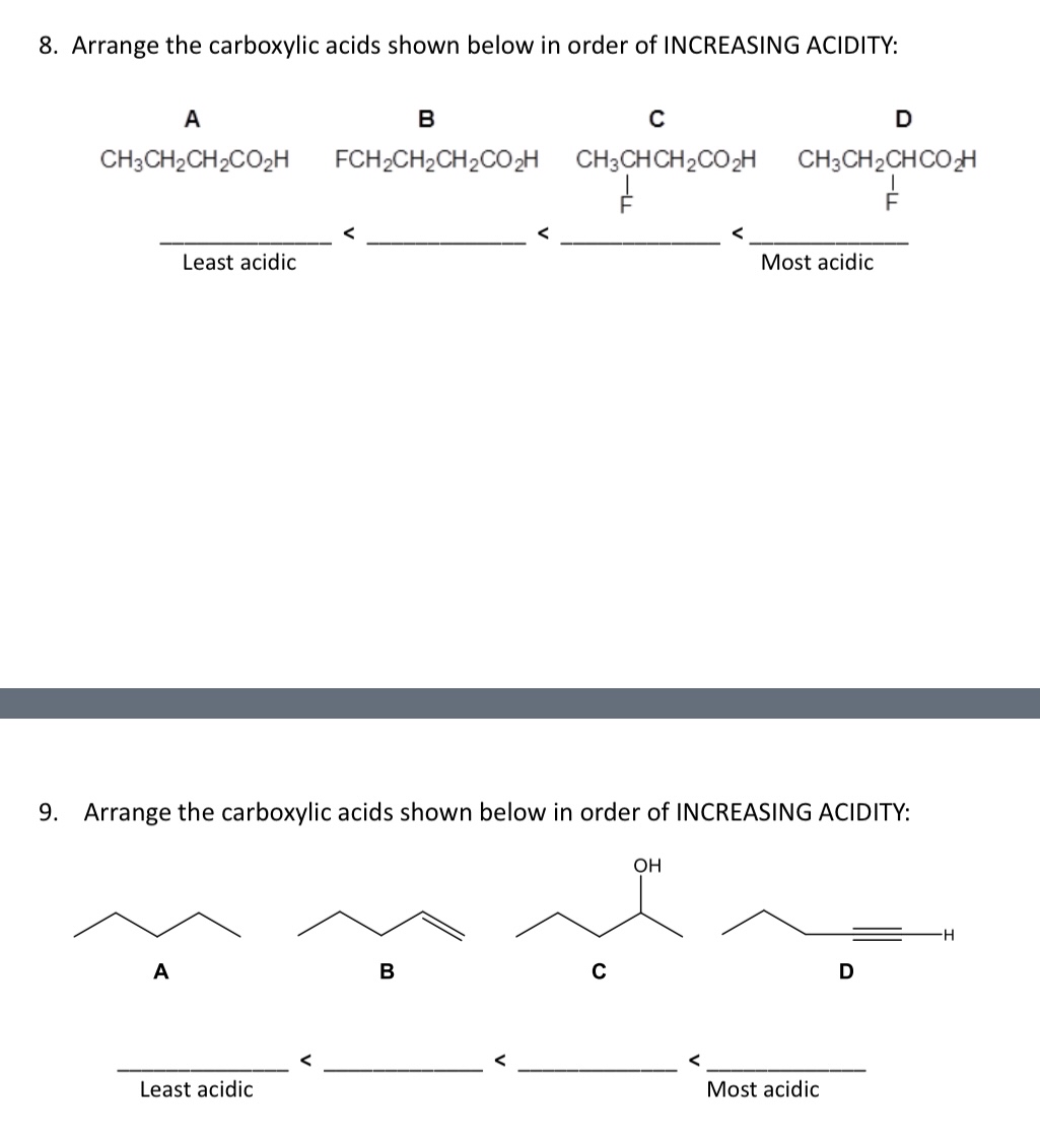Arrange the carboxylic acids shown below in order of | Chegg.com