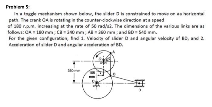 Solved Problem 5: In a toggle mechanism shown below, the | Chegg.com