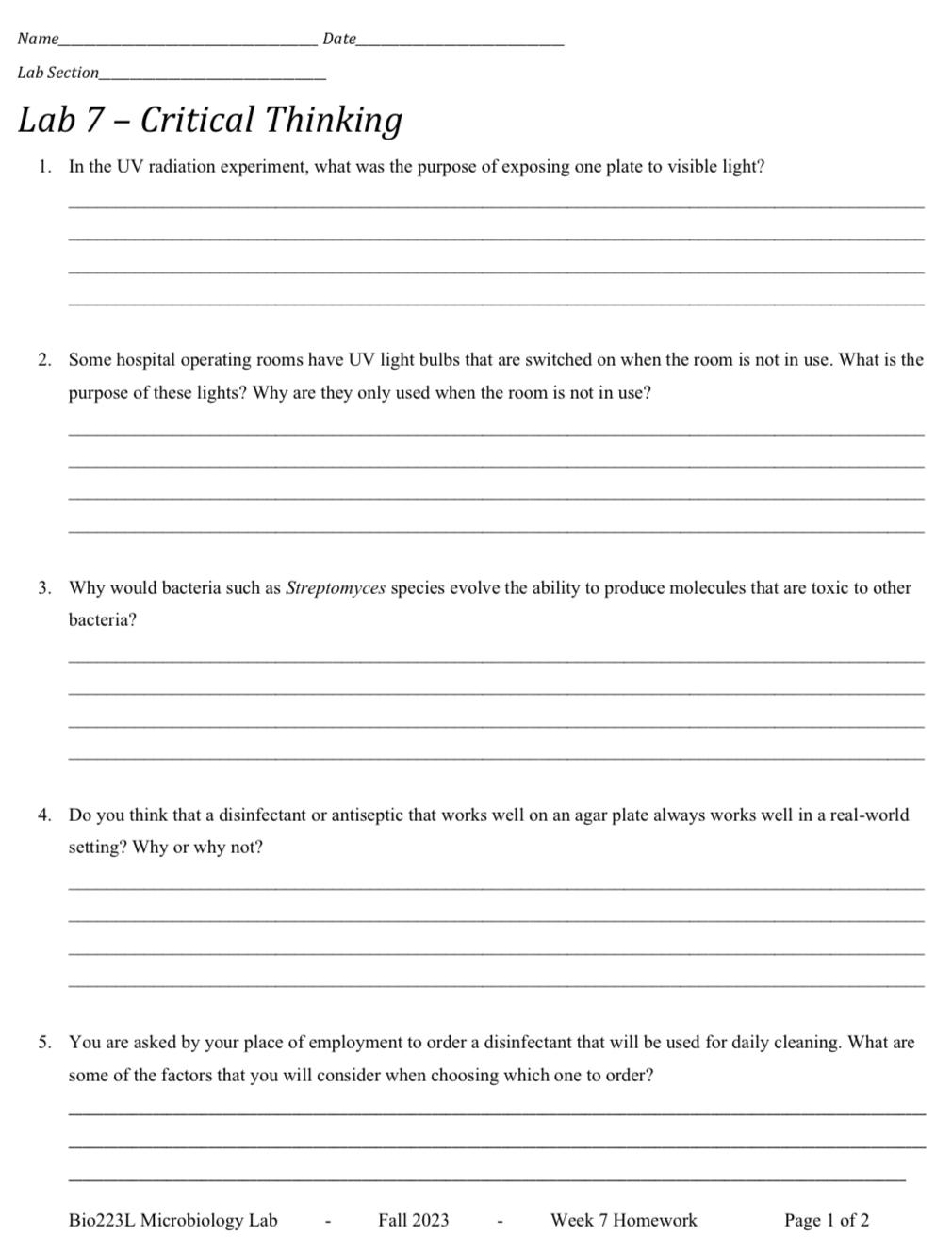 Solved Name.DateLab SectionLab 7 - ﻿Critical ThinkingIn the | Chegg.com