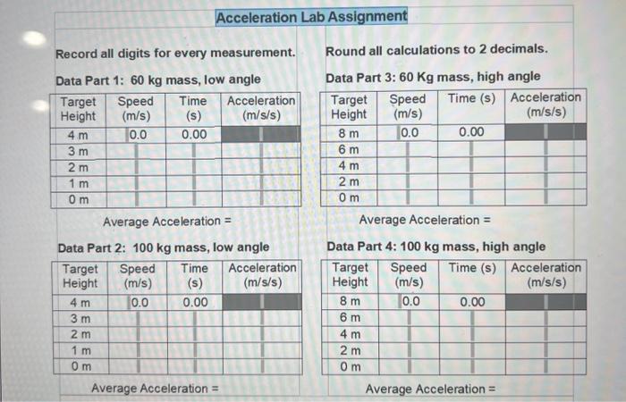 Acceleration Lab Assignment Record all digits for | Chegg.com
