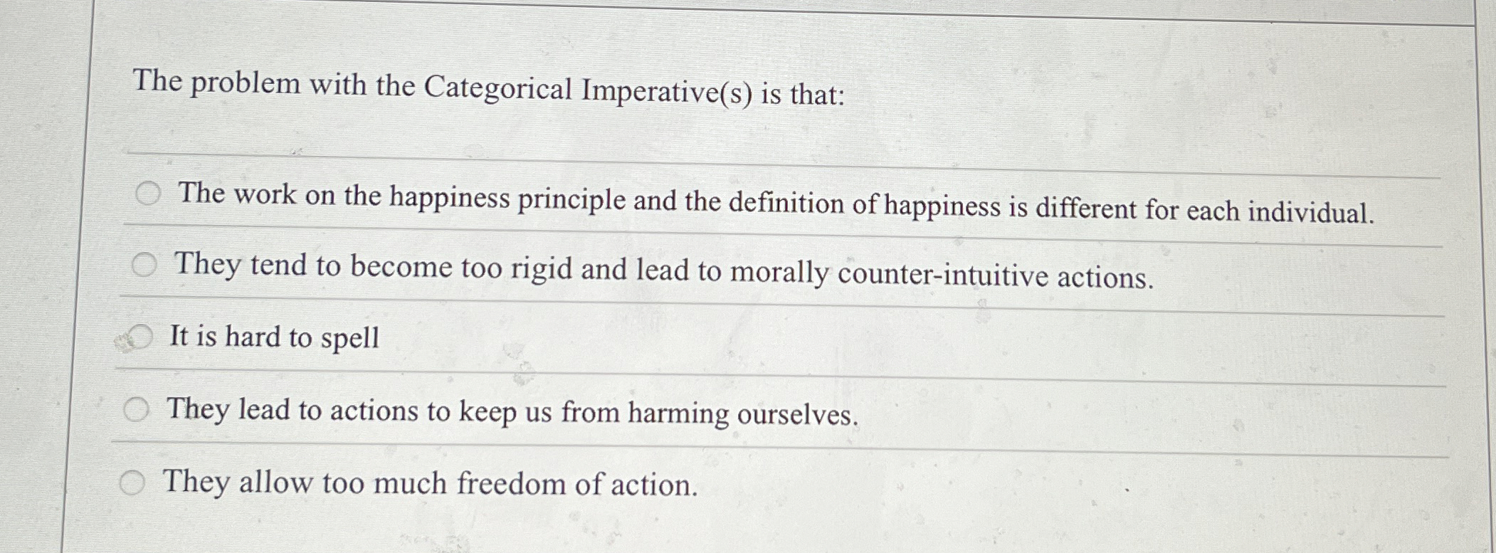 Solved The problem with the Categorical Imperative(s) ﻿is | Chegg.com