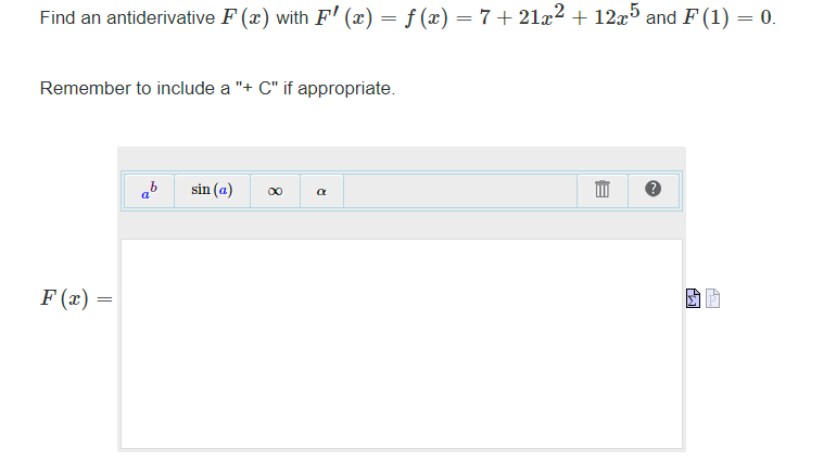 Solved Find an antiderivative F(x) ﻿with | Chegg.com