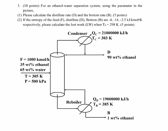 Solved 3. (10 points) For an ethanol-water separation | Chegg.com