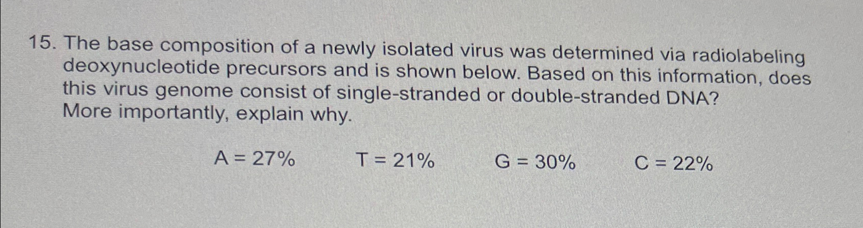 Solved The base composition of a newly isolated virus was | Chegg.com