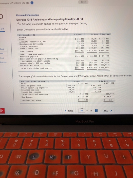 Solved Saved Homework Problems (22 pts) Required information | Chegg.com