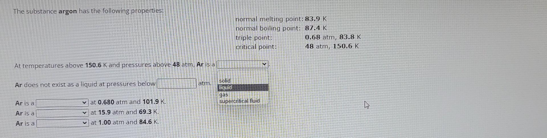 Solved The substance argon has the following properties: | Chegg.com