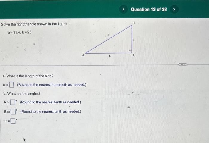 Solved Solve the right triangle shown in the figure. | Chegg.com