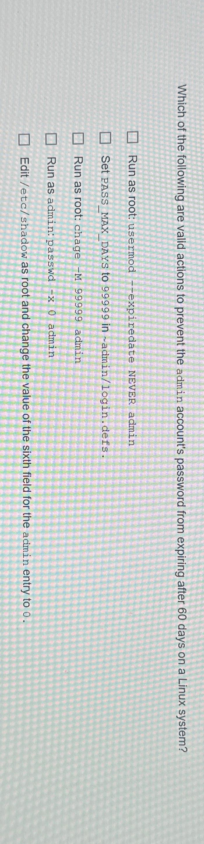Solved Which of the following are valid actions to prevent | Chegg.com