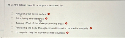 Solved The ventro-lateral preoptic area promotes sleep | Chegg.com
