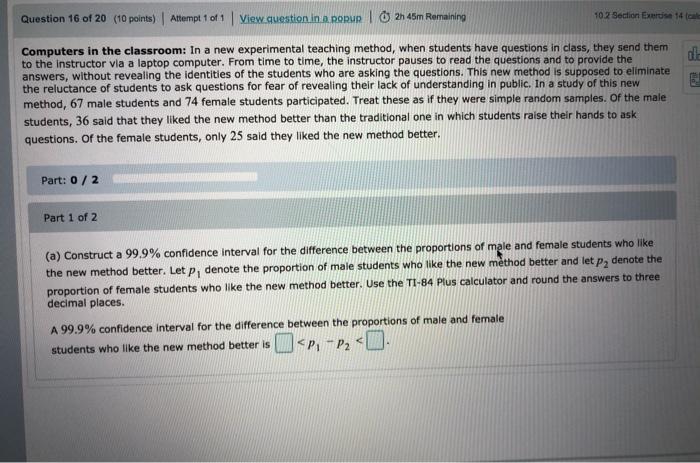 Solved Question 16 of 20 (10 points) Attempt 1 of 1 | View | Chegg.com