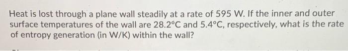 Solved Heat is lost through a plane wall steadily at a rate | Chegg.com