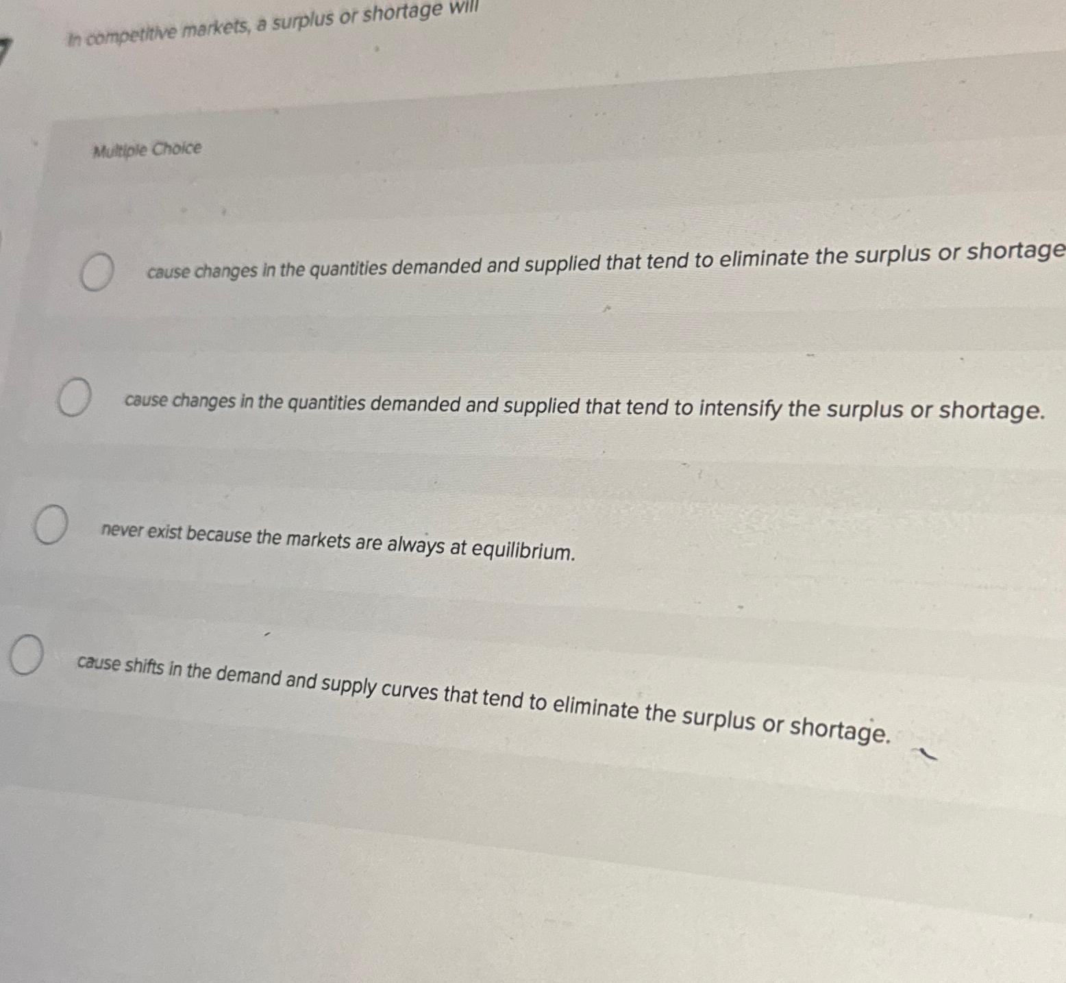 Solved In competitive markets, a surplus or shortage | Chegg.com