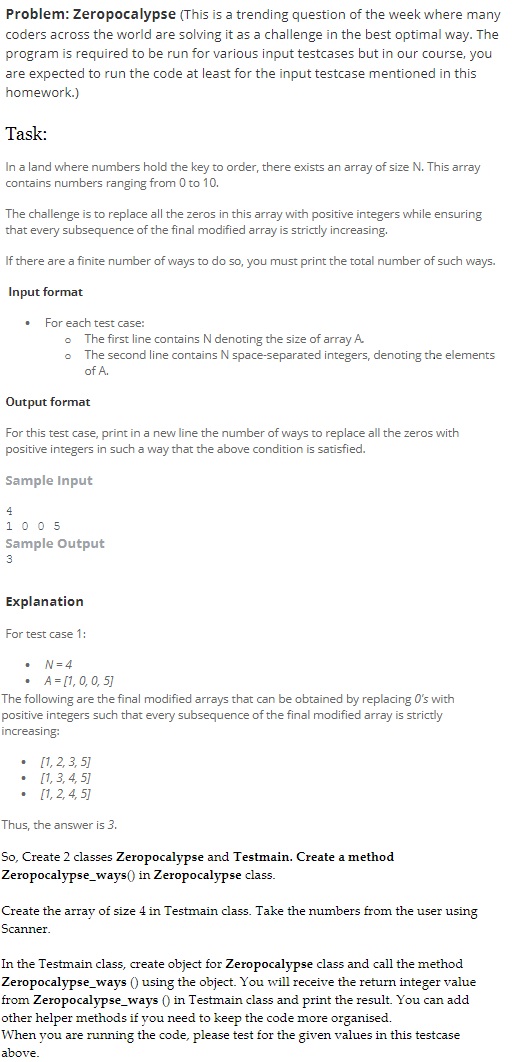 Solved JAVAProblem: Zeropocalypse (This is a trending | Chegg.com