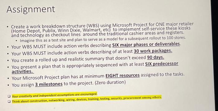 Solved - Create a work breakdown structure (WBS) using | Chegg.com