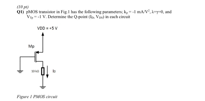 Solved (10 pt) Q1) pMOS transistor in Fig. 1 has the | Chegg.com