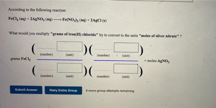 Solved According to the following reaction: FeCl2 (aq) + | Chegg.com