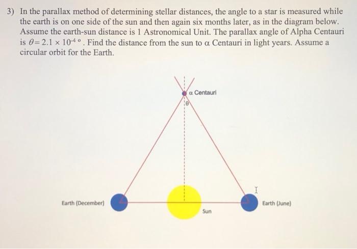 Solved 3) In the parallax method of determining stellar | Chegg.com