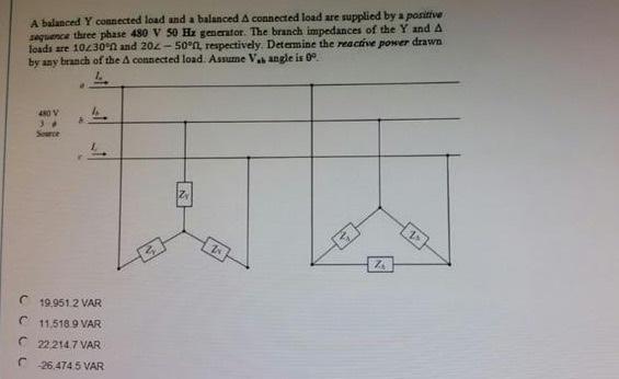 Solved A balanced Y connected load and a balanced A | Chegg.com