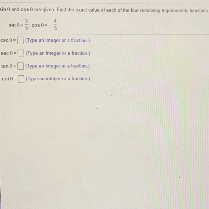 Solved sin 0 and cos 0 are given. Find the exact value of | Chegg.com