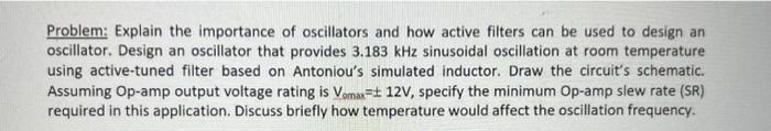 Solved Problem: Explain the importance of oscillators and | Chegg.com