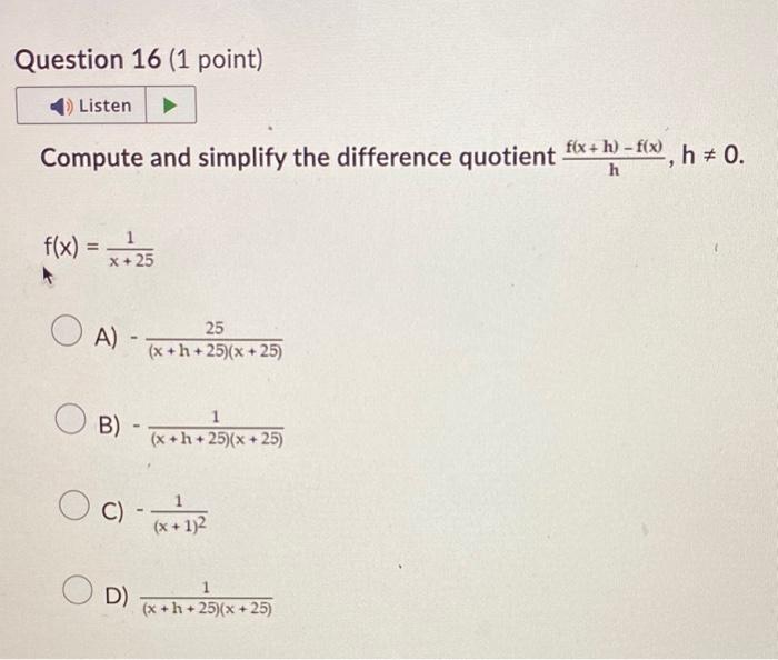 Solved Compute and simplify the difference quotient | Chegg.com