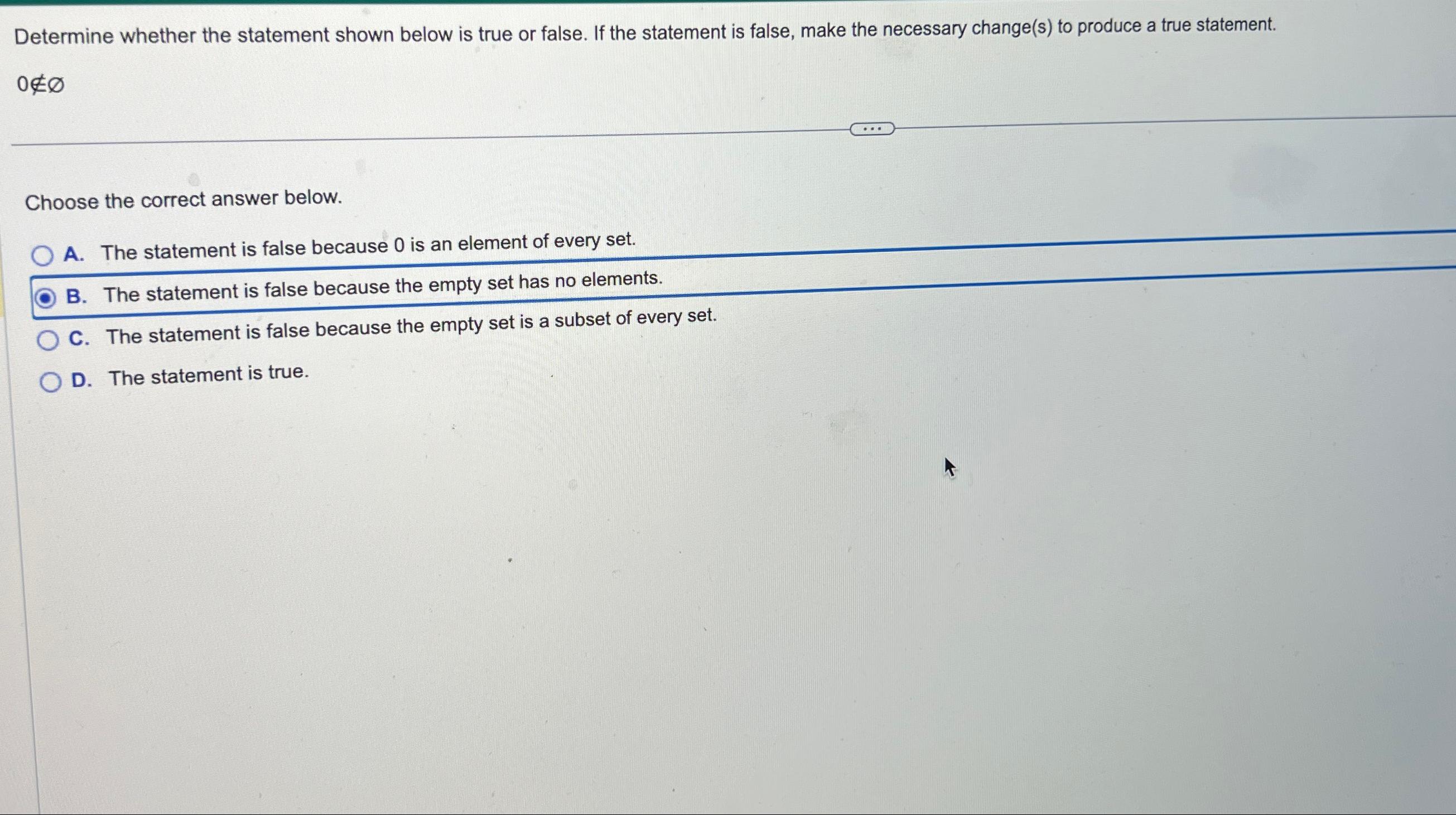 Solved Determine whether the statement shown below is true | Chegg.com