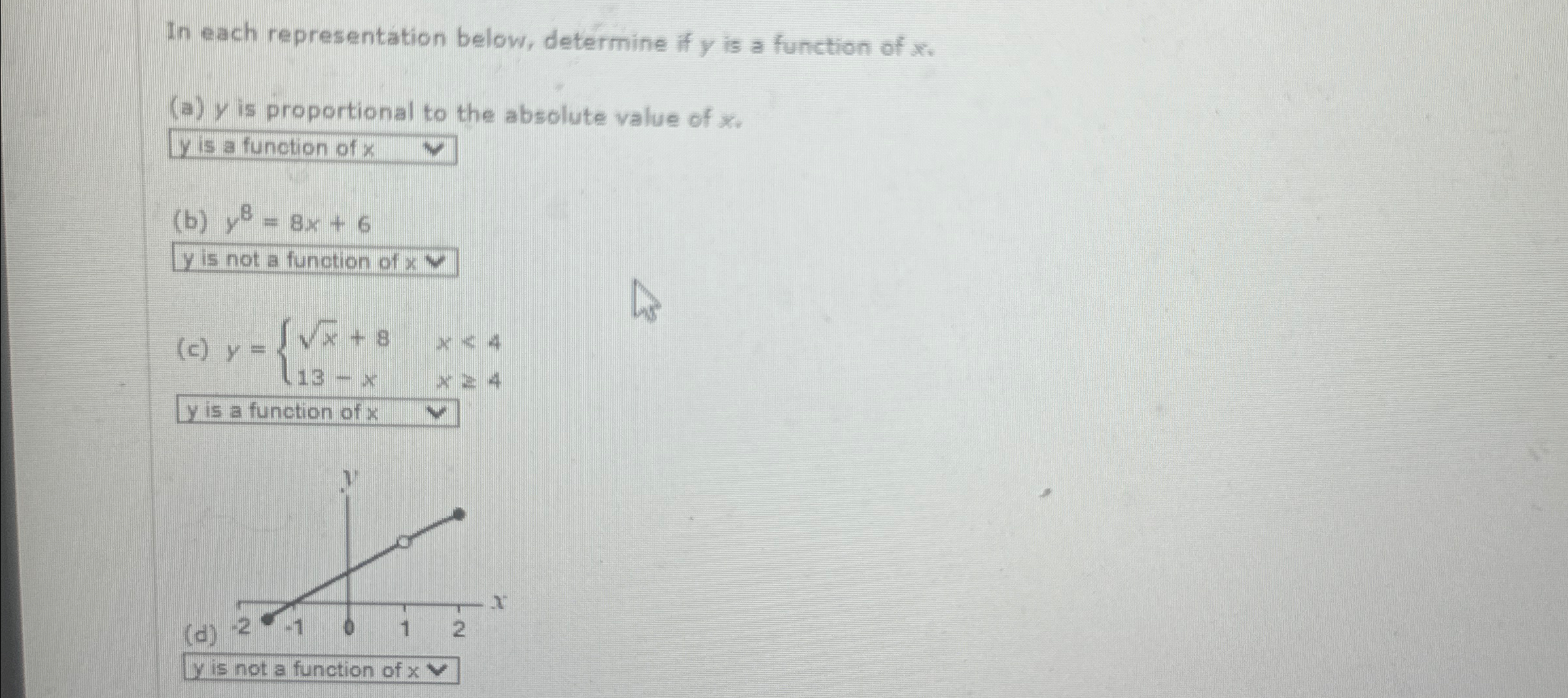 Solved In each representation below, determine if y ﻿is a | Chegg.com