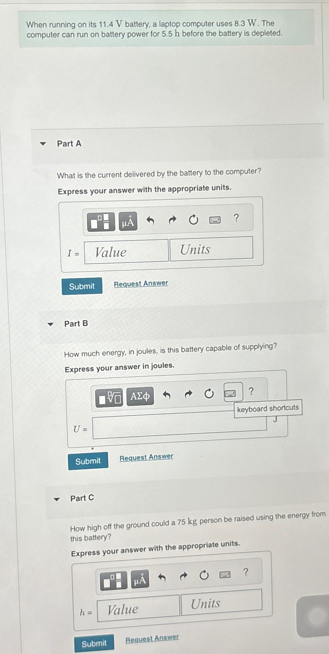 Solved When running on its 11.4V ﻿battery, a laptop computer | Chegg.com