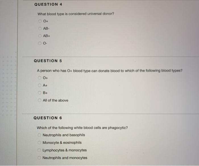 Solved QUESTION 1 All blood cells are created by | Chegg.com