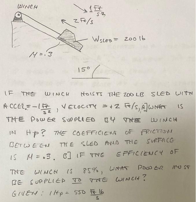 Solved IF THE WIMCH NOISTS THE 200LB SLED WITA ACCEL. | Chegg.com