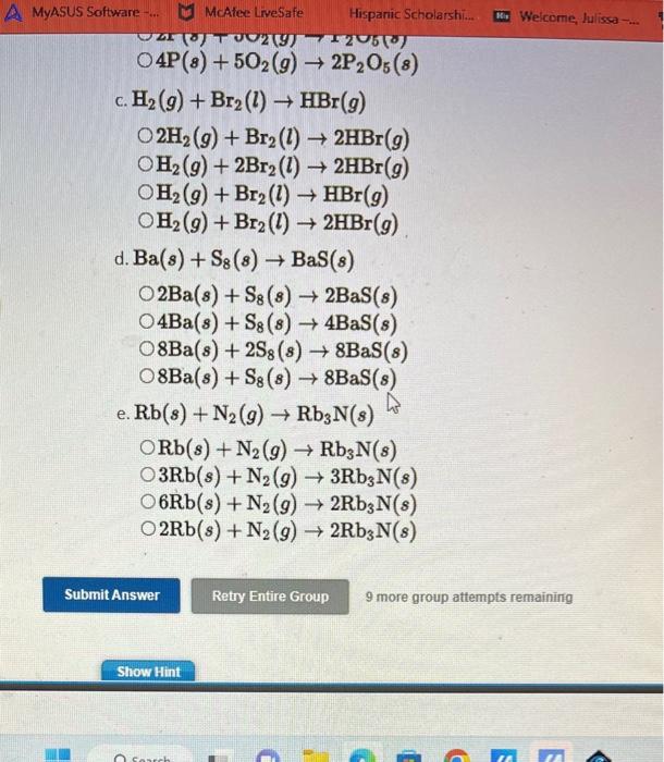 Solved oose the correct balanced equations for each of the | Chegg.com