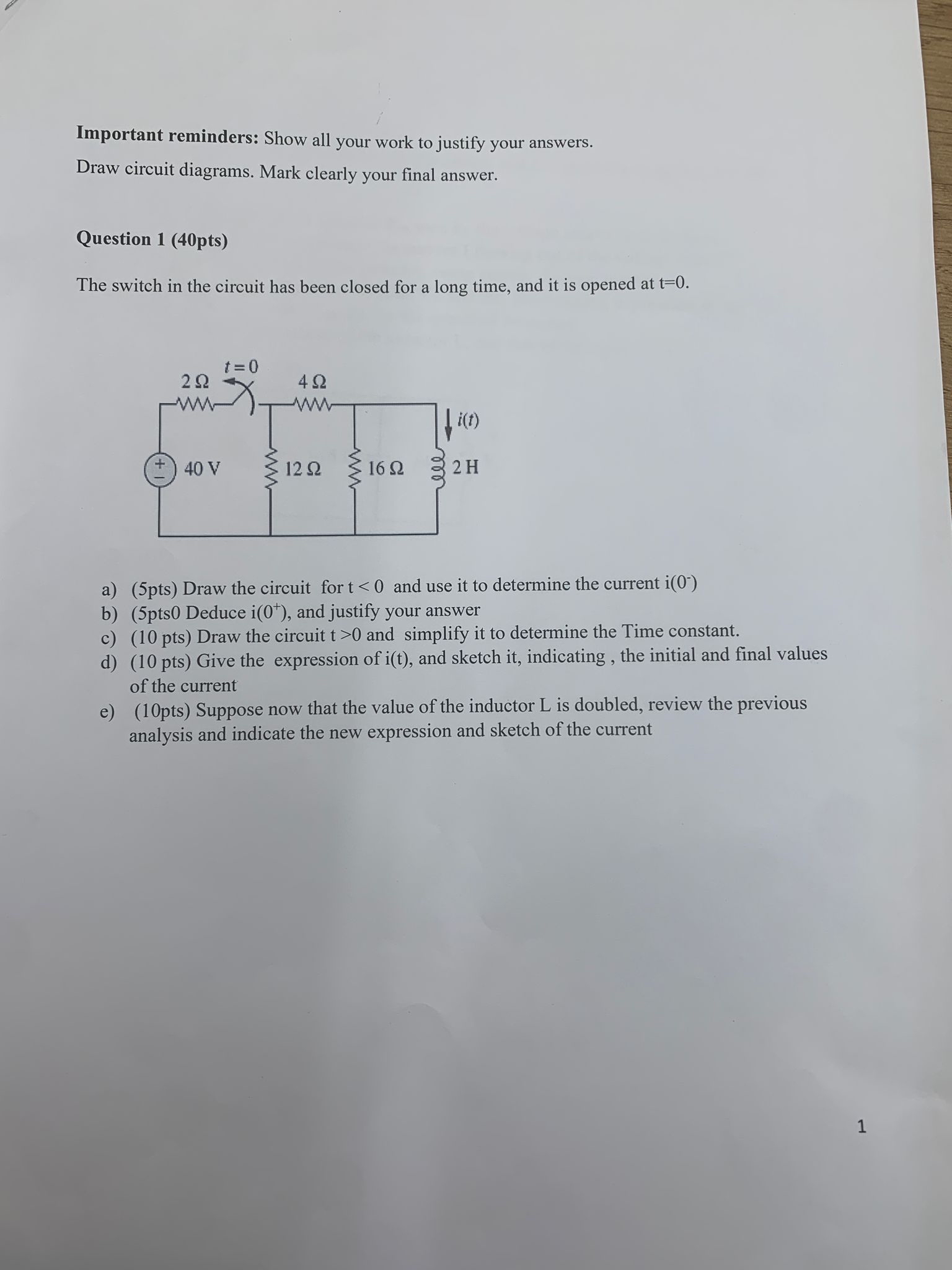 Solved Important reminders: Show all your work to justify | Chegg.com