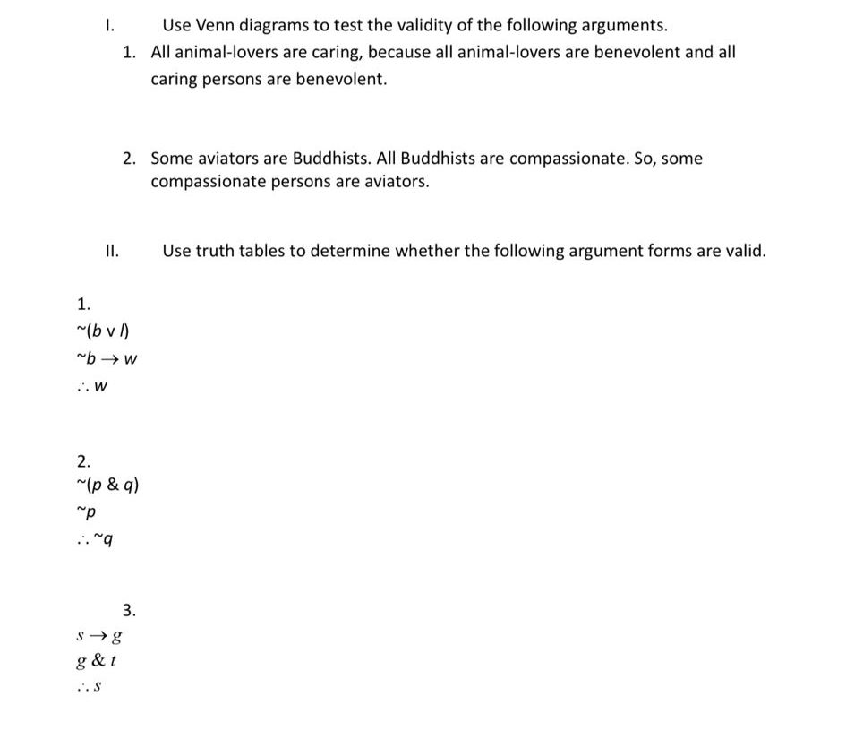 I. Use Venn diagrams to test the validity of the | Chegg.com