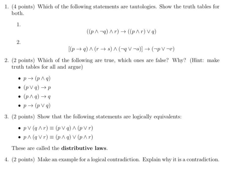 Solved 1. (4 points) Which of the following statements are | Chegg.com