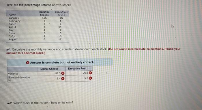 Here are the percentage returns on two stocks. a-1. | Chegg.com