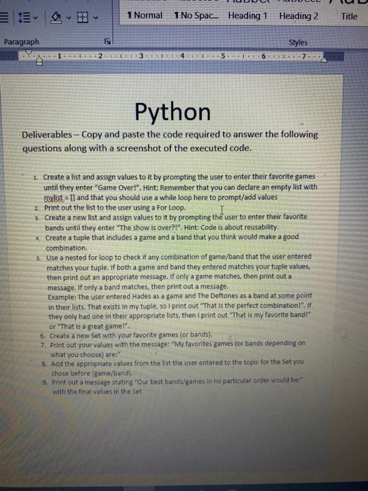 Solved 1 Normal 1 No Spac... Heading 1 Heading 2 Title | Chegg.com