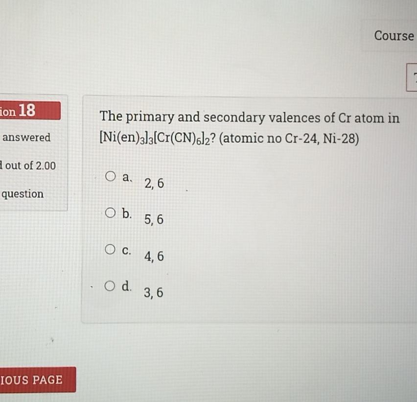 Solved Course Ton 18 The primary and secondary valences of | Chegg.com