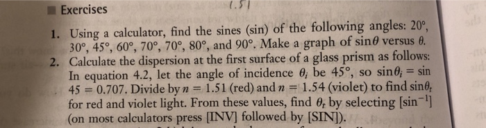 Solved Exercises 1. Using a calculator, find the sines (sin) | Chegg.com