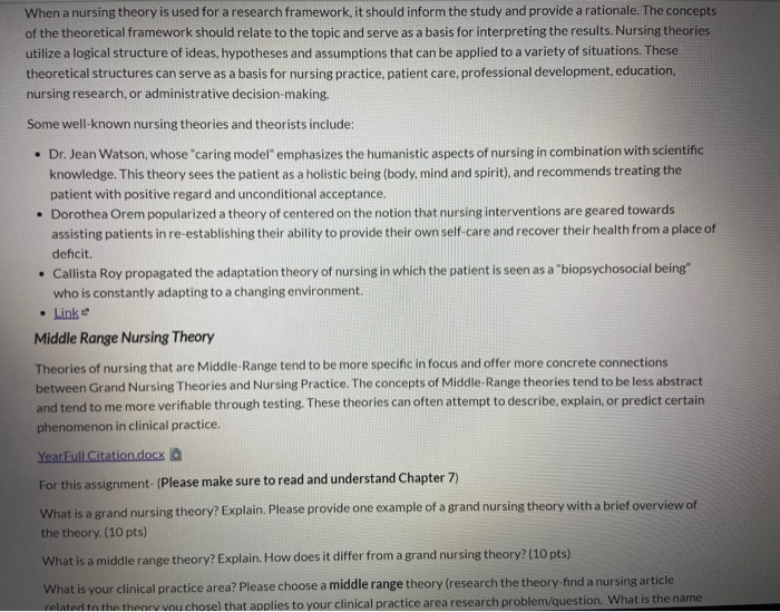 When a nursing theory is used for a research | Chegg.com