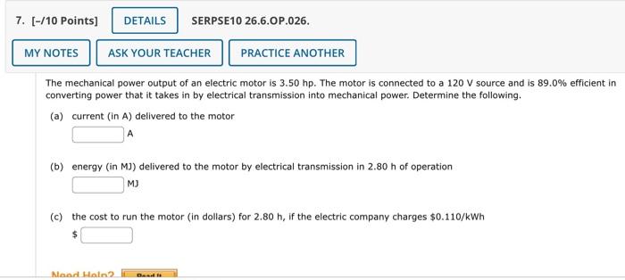 Solved The mechanical power output of an electric motor is | Chegg.com