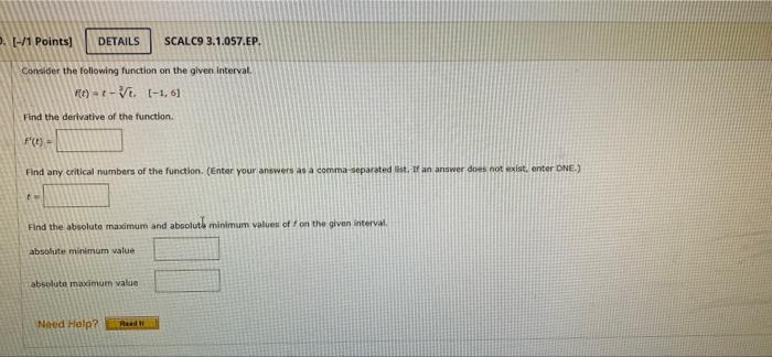 Solved 9. -71 Points) DETAILS SCALC9 3.1.057.EP. Consider | Chegg.com