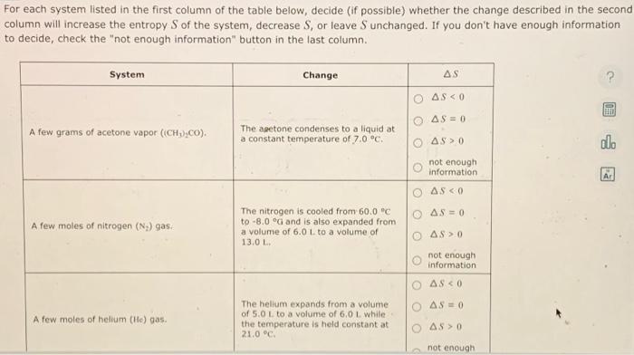 Solved For each system listed in the first column of the | Chegg.com