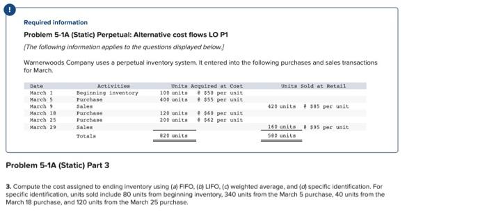 Solved Required information Problem 5-1A (Static) Perpetual: | Chegg.com