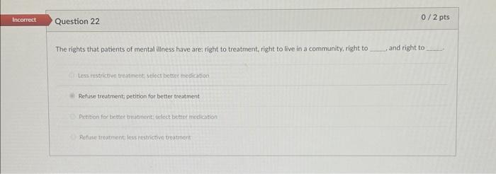 Solved The rights that patients of mental iliness have are, | Chegg.com